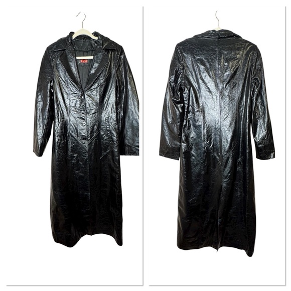 shandi | Jackets & Coats | Shandi Black Leather Long Trench Coat Jacket ...